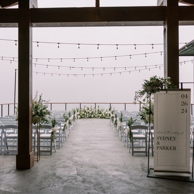 Wedding Welcome Sign With Stand, Metal Stand, Black and White Curtain ...