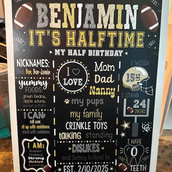 Football Half Birthday Chalkboard Sign - Print Yourself - Football ...