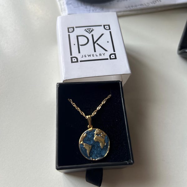 Gold Dainty Enamel World Pendant Necklace, Earth Globe Necklace, Gold ...