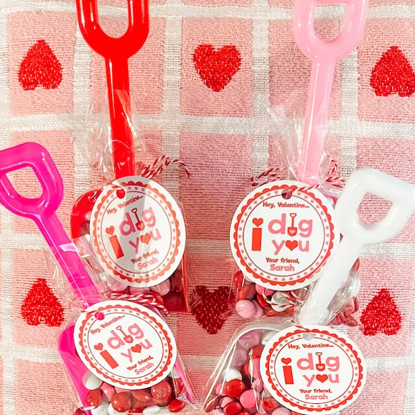 I Dig You Valentine Shovel, PRINTED Valentine Treat Bags Classroom ...
