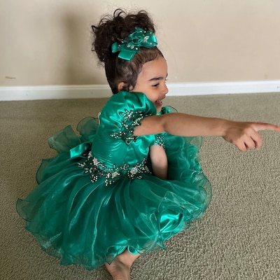 Natural Pageant Green Dress/ Emerald Pageant Glitz Dress/ Green Holiday ...