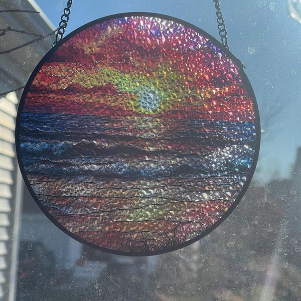 Beach Sunrise Stained Glass, Beach Glass Window Hangings, Beach Sunset ...