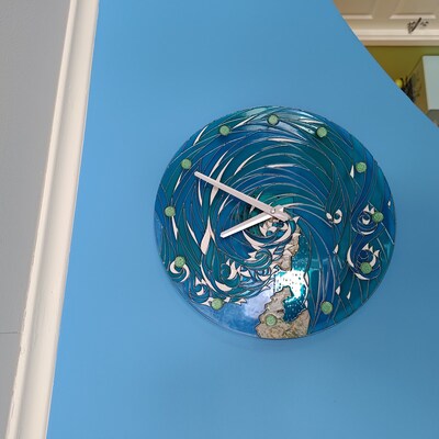 Minimalist Blue Glass Wall Clock Painted by Hand Original Skeleton ...