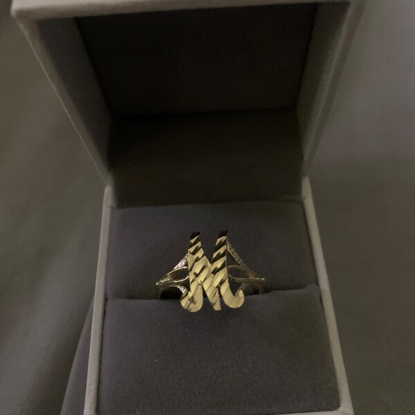 10k Solid Gold Cursive Initial Letter Monogram Ring small 16.2mm ...
