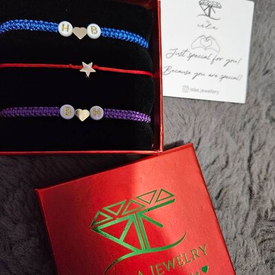 Set of 2 Custom Couple Initial Bracelets With Gold Heart Personalized ...