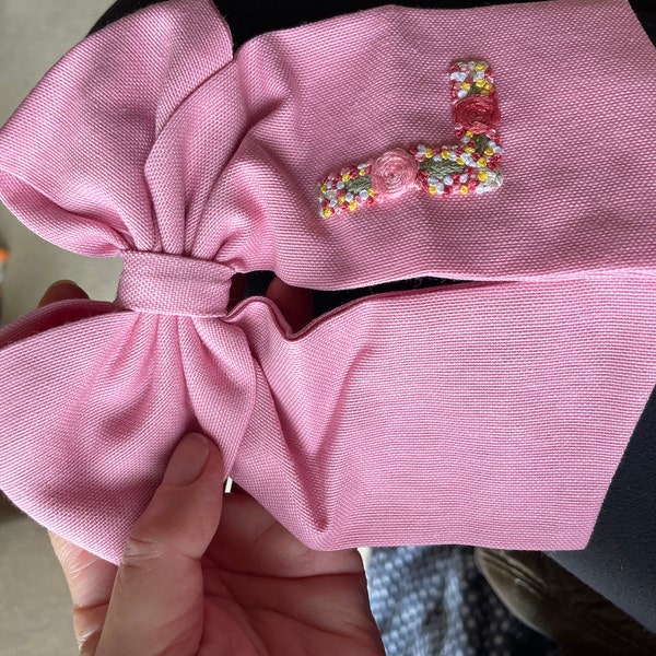 Initial Hand Embroidered Bow Custom Initial Bow Hair Bow Floral Hair ...