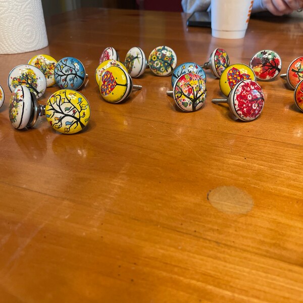 Multicolor Flower Design Ceramic Knobs Handpainted Knobs Kitchen Cabinet Drawer Puller Pulls ...