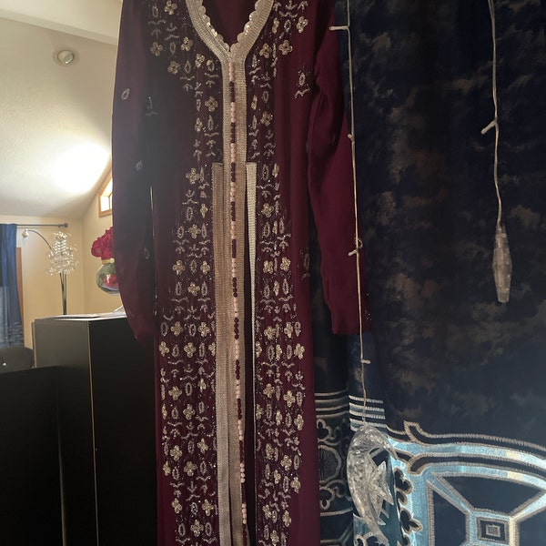 Sale Dubai Moroccan Kaftan Fish Cut Arabic Abaya Maxi Hand Beaded ...