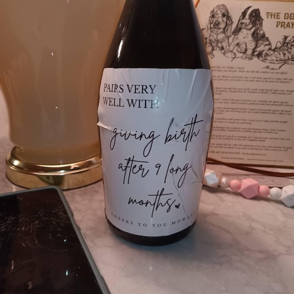 Pairs Well With Giving Birth After 9 Long Months, Funny Wine Label Gift ...