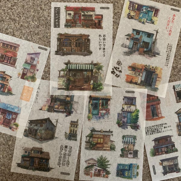 Japanese Building Stickers, Japanese Home and Shops Washi Stickers, Set ...