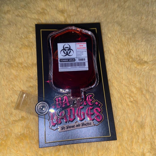 Zombie Blood Bag Badge Holder |blood Transfusion Badge Reel, IV Bag ...