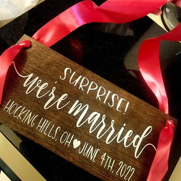 We're Married Sign-wedding Just Married Sign-rustic Surprise We're ...