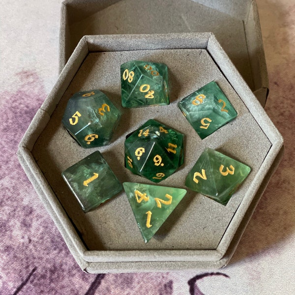 Green Fluorite Gemstone Dice (chlorophane) Hand Carved Polyhedral Dice ...