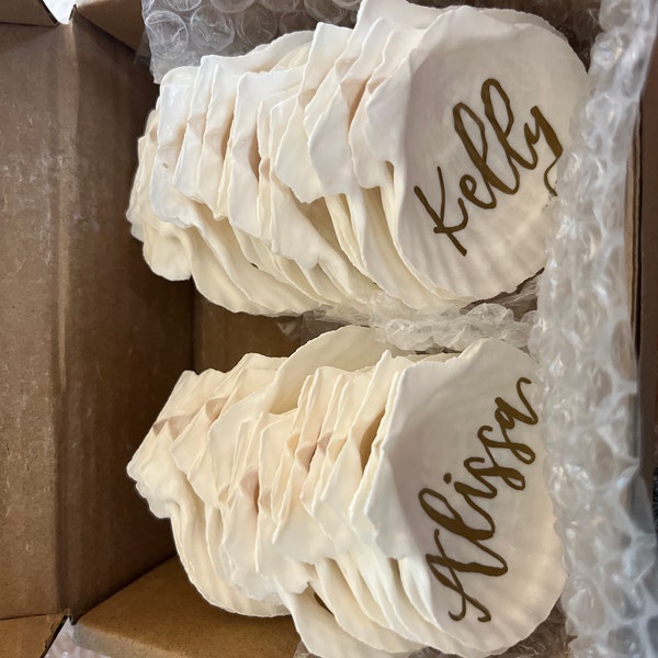 Seashells Ornament Handwritten Wedding Personalized Table Name Plates ...