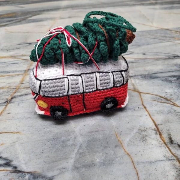 Red Car Minivan Crochet Toy Amigurumi With Christmas Tree Camper Bus ...