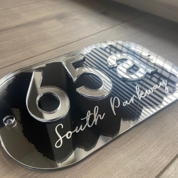 House Number Sign, Silver Personalised Address Plaque in Any Colour ...