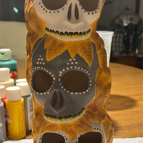 Unpainted Ceramic Bisque Skull Stack Large LIGHT UP 3 Halloween Skulls ...