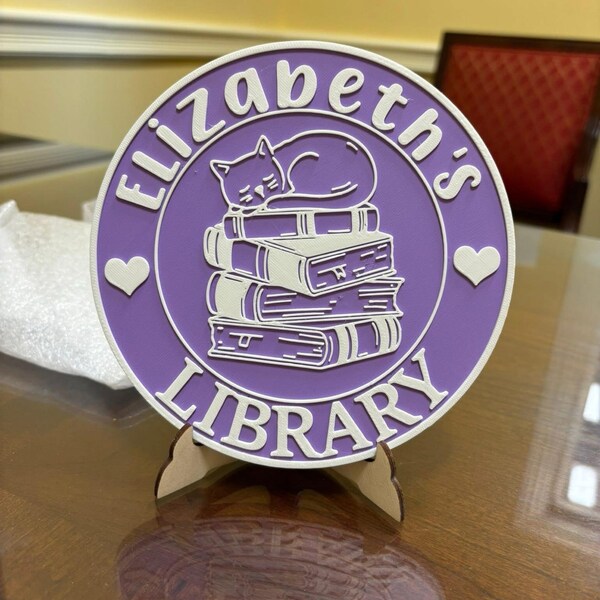 Personalized Library Sign Custom Book Decor Color 3D Printed Bookish ...