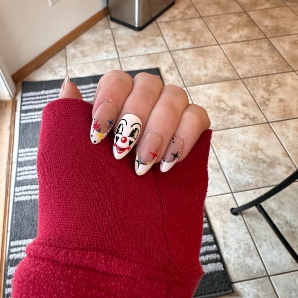 133 "as a Clown" Happy&sad Clowns Frenchtips Press on Nails | Custom ...