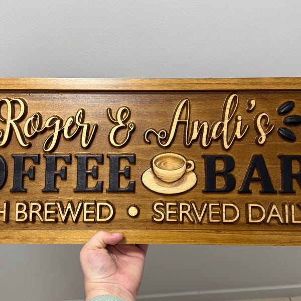 Personalized Coffee Bar Sign for Kitchen | Carved Wood Sign | Custom ...