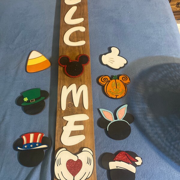 Double Interchangeable Mickey Mouse Inspired Seasons Welcome Sign - Etsy