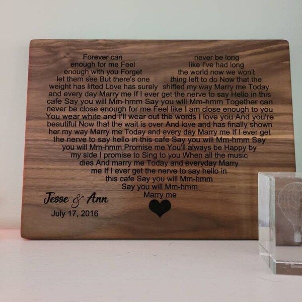 Engraved Wedding Song, First Dance Lyrics, Wood Anniversary Gift, Your ...
