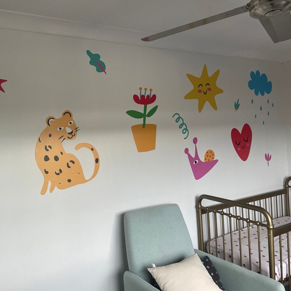 Colorful Shapes and Animals Wall Decal for Kids and Nursery, XL Kids ...