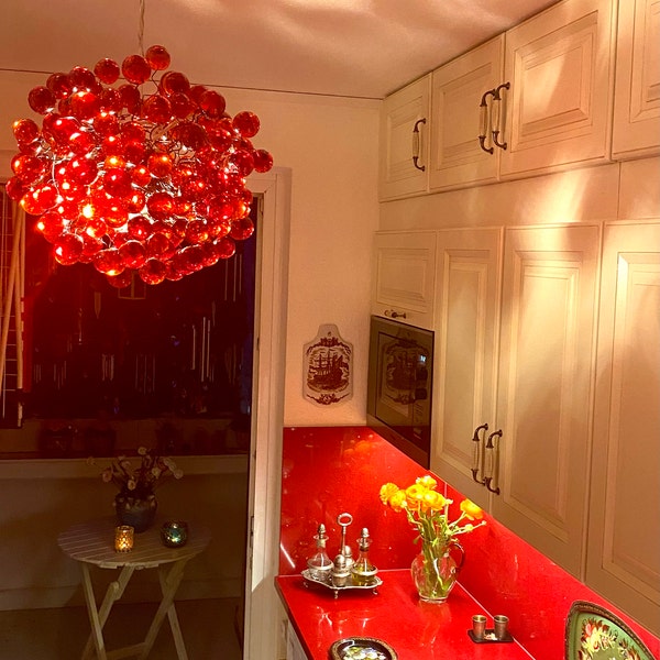 Red Ceiling Lamp, Hanging Light With Red Bubbles for Dining Table ...