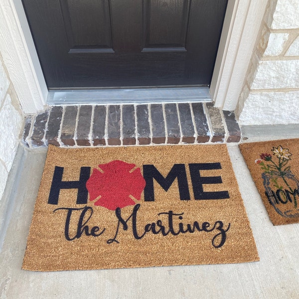 Firefighter Family Name, HOME Firefighter Doormat, Custom Last Name ...