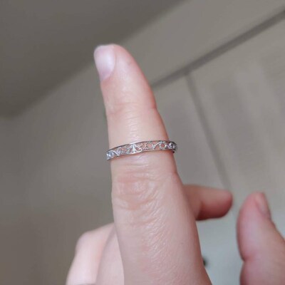Thin Filigree Ring, 14K Gold Wedding Band, Unique Handmade Lace ...