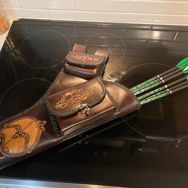 Real Leather Side Quiver With Phoenix Motif / Archer Equipment ...