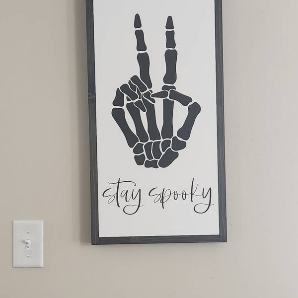 13x25 / Stay Spooky Skeleton Peace Sign / Trendy Halloween Decor ...