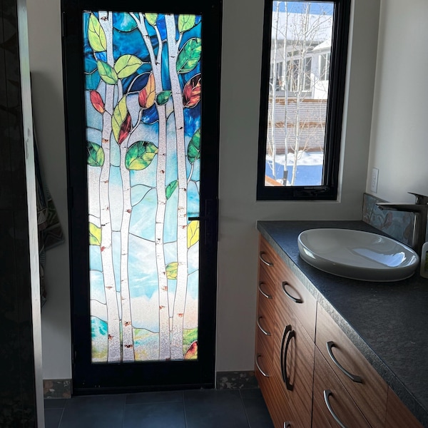 Birch Tree Stained Glass Window Film - Decorative Privacy Film for ...