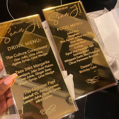 Standing Luxury Wedding Menu, Table Mirror Acrylic Engraved Menus With ...