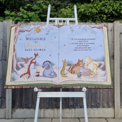 Editable Welcome Sign Classic Winnie the Pooh Open Book Baby Shower Boy ...