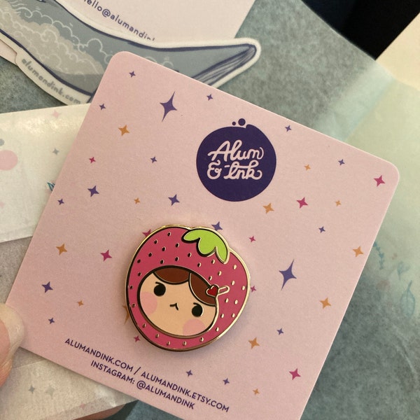 Strawberry Girl Enamel Pin - Etsy
