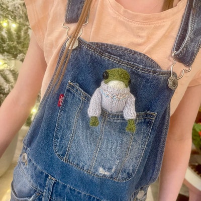 Knitted Frog in Striped Sweater Crochet Green Froggy Toy Tiktok Frog in ...