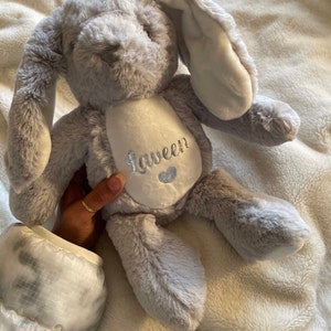 Personalised Bunny Rabbit Teddy Grey Plush Bunny Cuddly Toy - Etsy UK