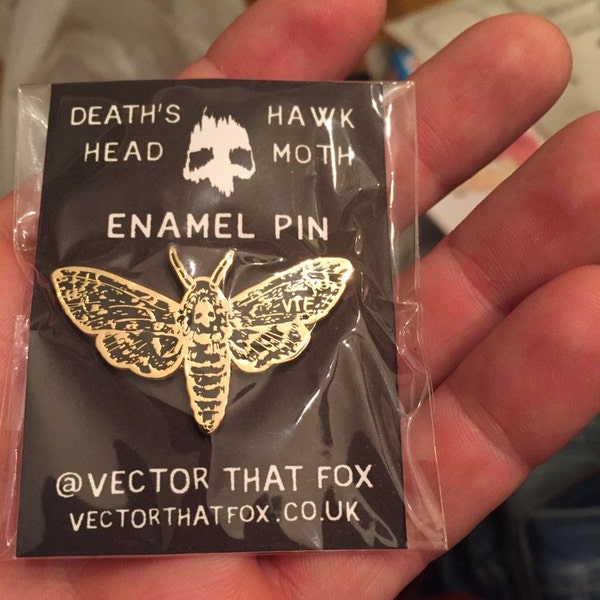 Moth Enamel Pin Badge 'DEATH'S HEAD HAWKMOTH' in Gold & Black, With ...