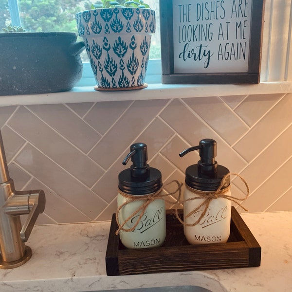 Soap and Lotion Dispenser Set, Rustic Kitchen Bronze, Farmhouse Mason ...