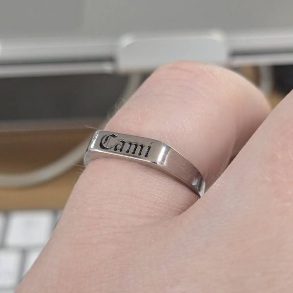 Personalized Custom Name Ring, Engraved Signet Ring, Birthstone Name ...