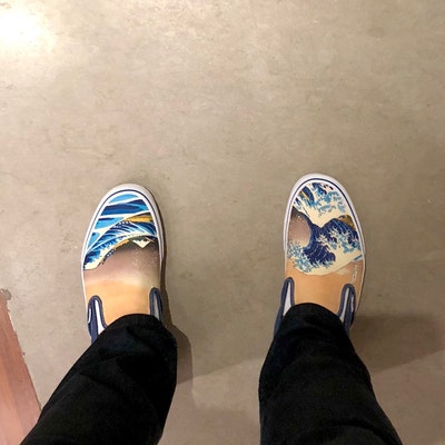 The Great Wave Slip-on Custom Vans Brand Shoes - Etsy