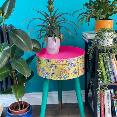 Round Wooden Side Table With Drawer. Tiger Print in 6 Colours - Etsy