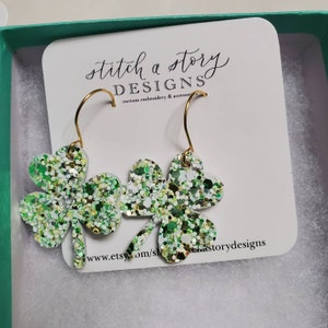 12mm Acrylic Glitter Shamrock Stud Earrings Acrylic Glitter - Etsy