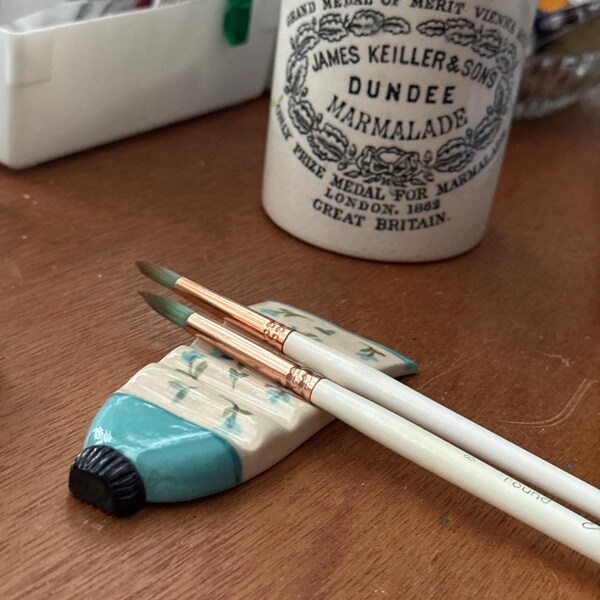Handmade Ceramic Brush Rest: Paint Tube With Flower Accents - Etsy
