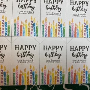 Printable Happy Birthday Gift Tag Template, Watercolor Candles Favor ...