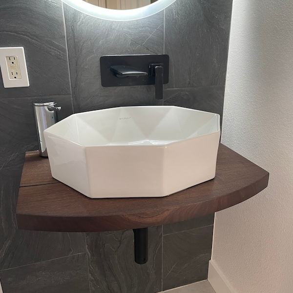 Floating Vanity, Wood Slab for Basin Sink, Wall Mounted Floating Vessel ...