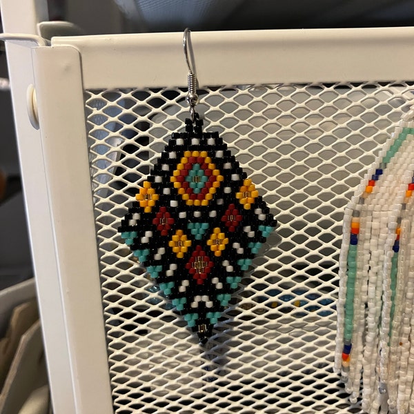 Diamond-shaped Beaded Earrings Pattern for Beading Jewelry Making Brick ...