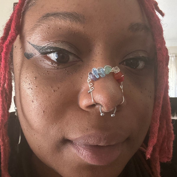 Spiral Vine Double Nostril Half Nose Bridge Cuff, Faux Nose Ring, Fake ...