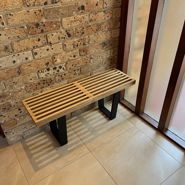 Short Slatted Bench Natural Oak Top. Handmade. Classic Elegance Meets ...